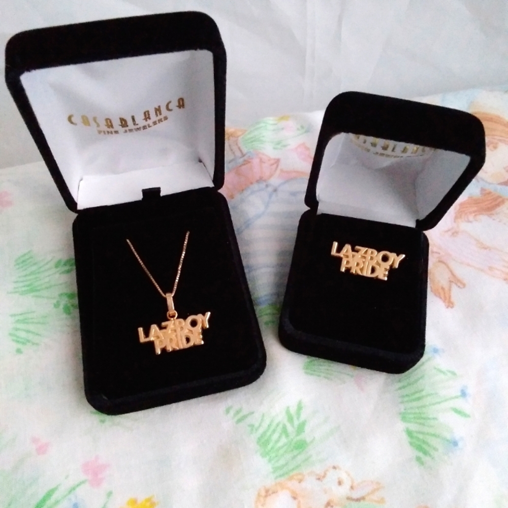 Rare La-Z-Boy Pride 14k Necklace Tie Tack Set - Gem